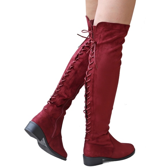 Shoes | New Red Lace Up Over The Knee Riding Boots | Poshmark